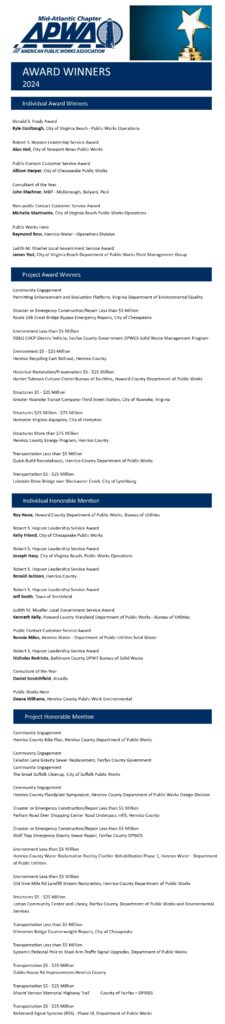 Chapter Award Program – APWA Mid-Atlantic Chapter